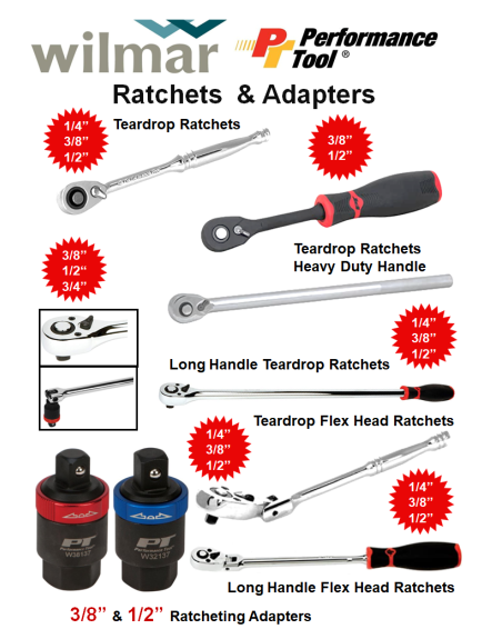 PERFORMANCE TOOL™ Ratchets & Ratcheting Adapters SKU: PT-RCHT