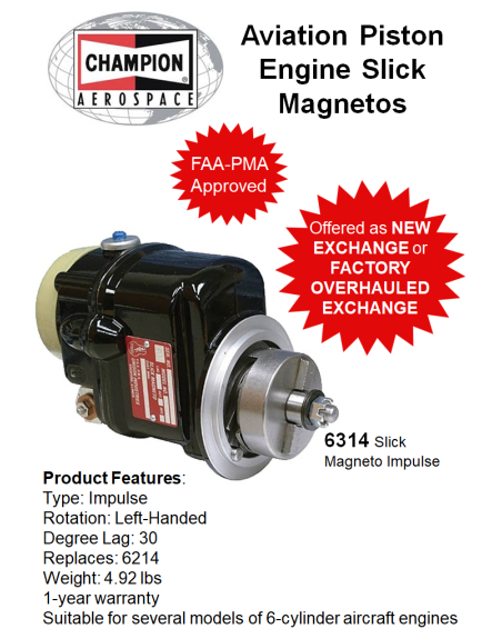 CHAMPION AEROSPACE FAA/PMA'd Aviation Piston Engine Slick Magnetos SKU ...