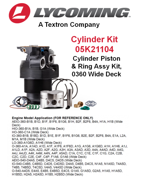TEXTRON LYCOMING™ Aircraft Engine Cylinder Kits SKU: LYC-ENG-AERO-CLND