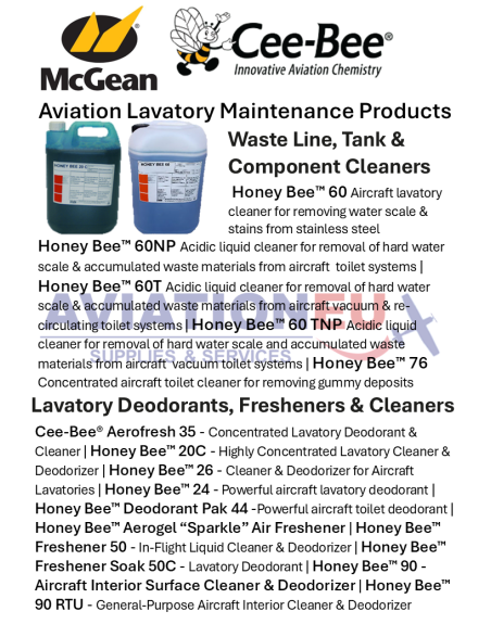 McGEAN™ CEE-BEE™ Aviation Lavatory Maintenance Products SKU: McGEAN-CEEBEE-CLNR-LVTR-AVN
