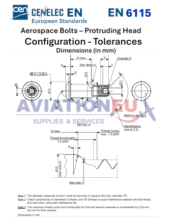 European Standard (EN) 6114/6115 Short Thread Aerospace Bolts SKU: BLT ...
