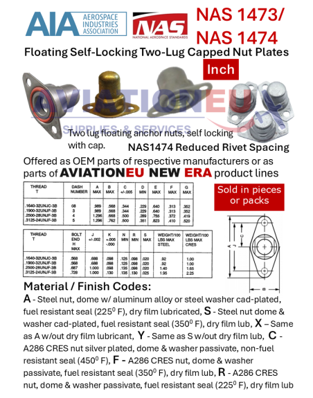 AIA NAS 1473/NAS 1474 Series Floating Self-Locking Two-Lug Capped ...